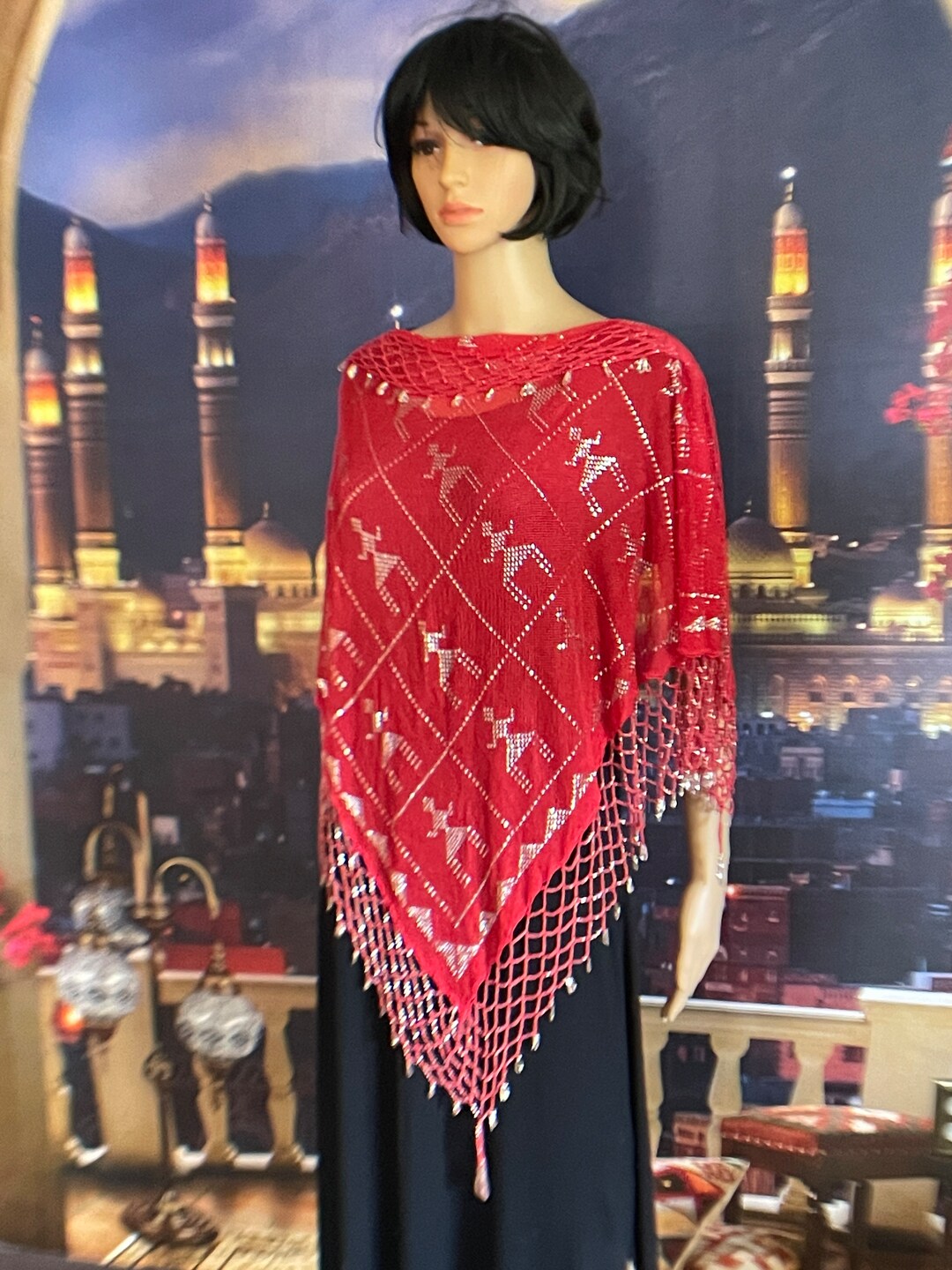 Bright Red and Silver Egyptian Assuit Hip Scarf With Beads - Etsy