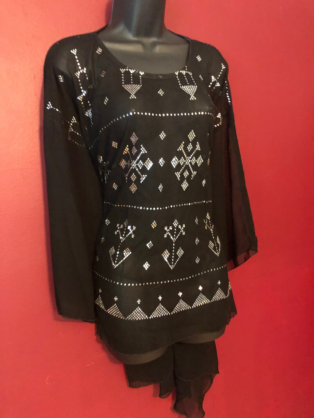 Egyptian Black Assuit Tunic Top/caftan With Chiffon Sleeves - Etsy