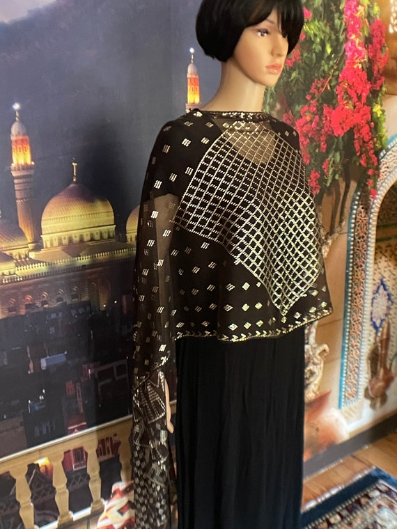 XTRA LONG Black Vintage 1930 Egyptian ASSUIT shawl B… - Gem