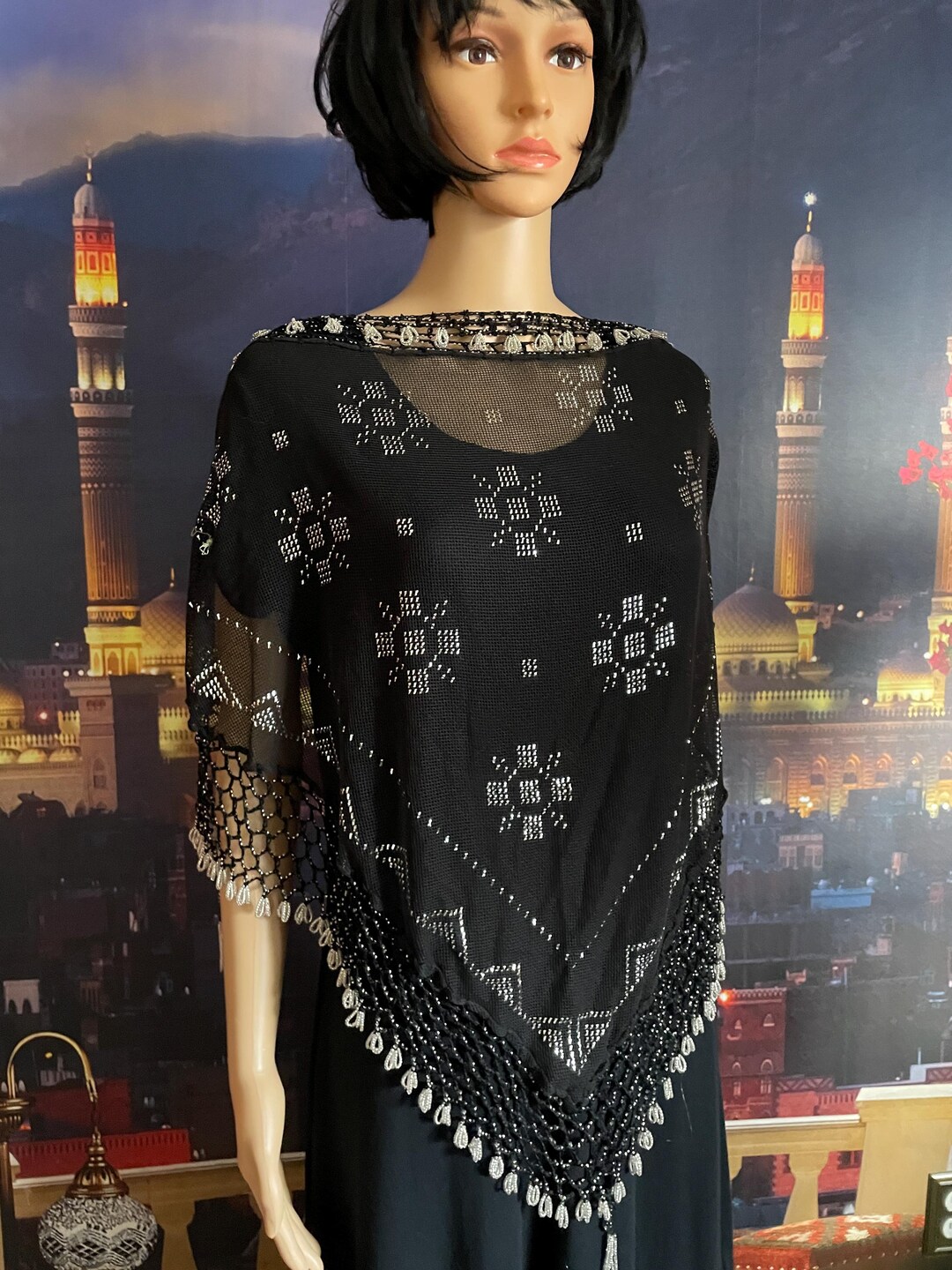 Art Deco SUN Embroidered Egyptian Assuit Hipscarf Black /silver ...