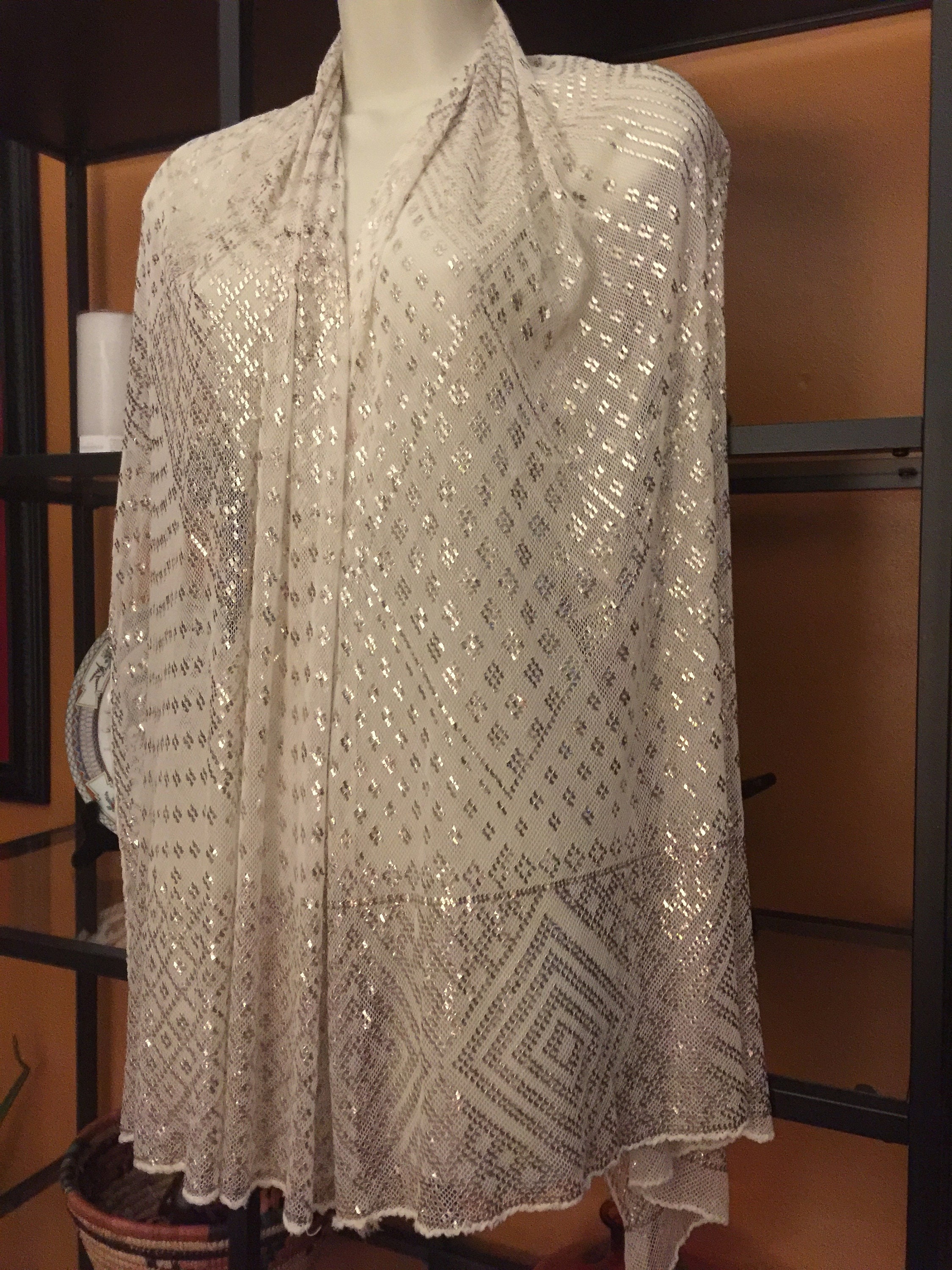 Stunning Vintage Egyptian Assuit Gathered Shawl White/silver | Etsy