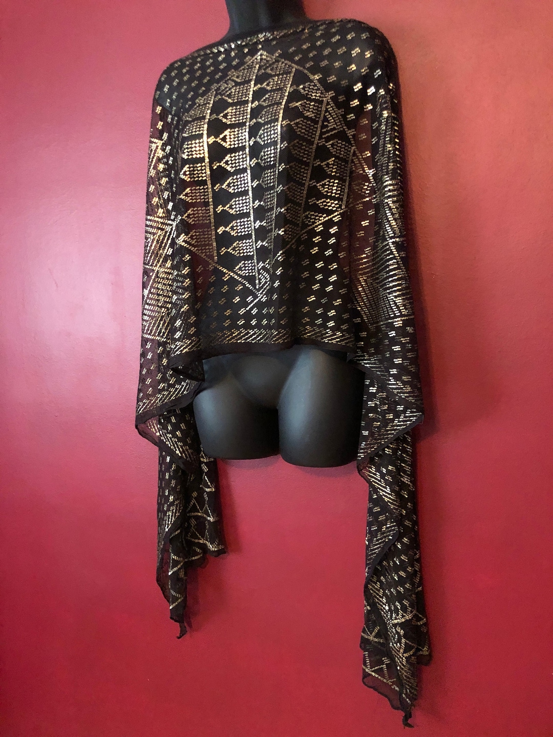 Lucious Black Vintage Egyptian Assuit 1930's Shawl Silver Bellydance ...