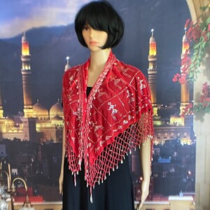Bright Red and Silver Egyptian Assuit Hip Scarf With Beads - Etsy
