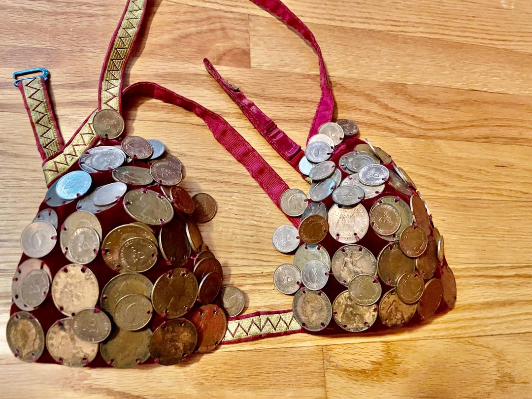 Red Velvet Copper Real VINTAGE Coins Tribal Bra ATS FCBD Style Tribal ...