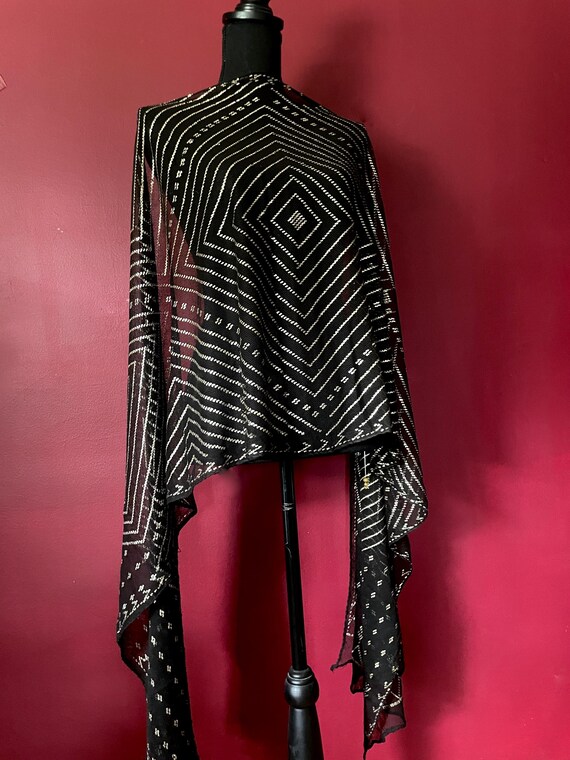 Egyptian Vintage Assuit Shawl PERFECT Black Silver 1… - Gem