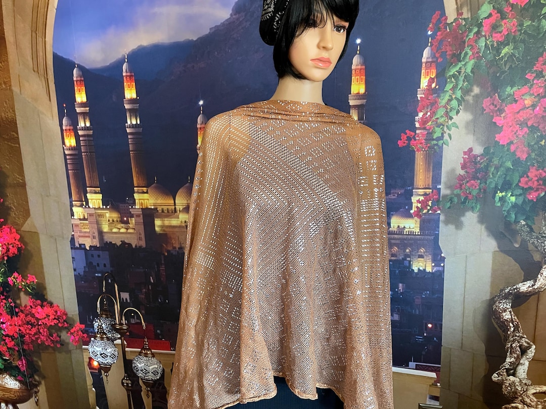NEW Butterscotch Egyptian Assuit Shawl/scarf/textile With Bright Silver ...