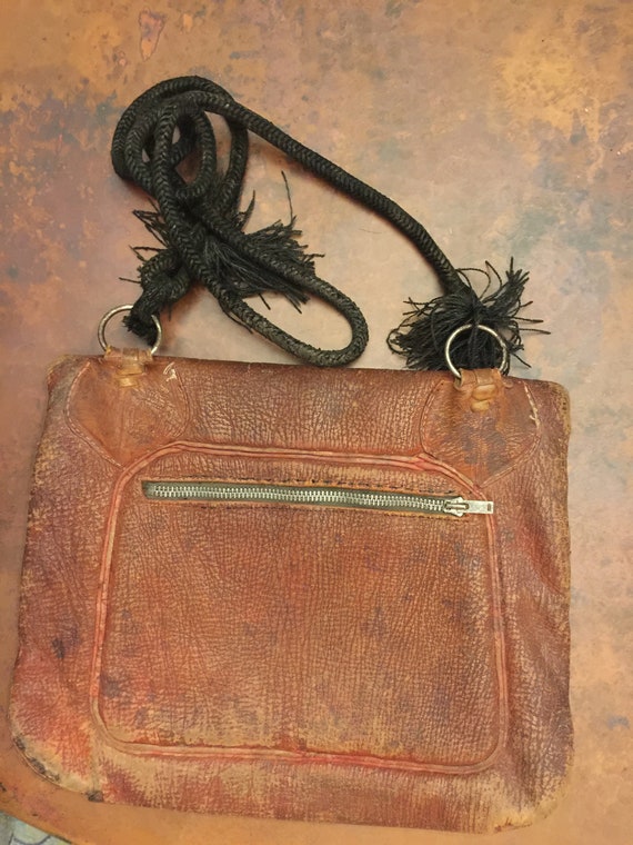 RARE Antique Leather Moroccan Sachel Purse 1800's T… - Gem