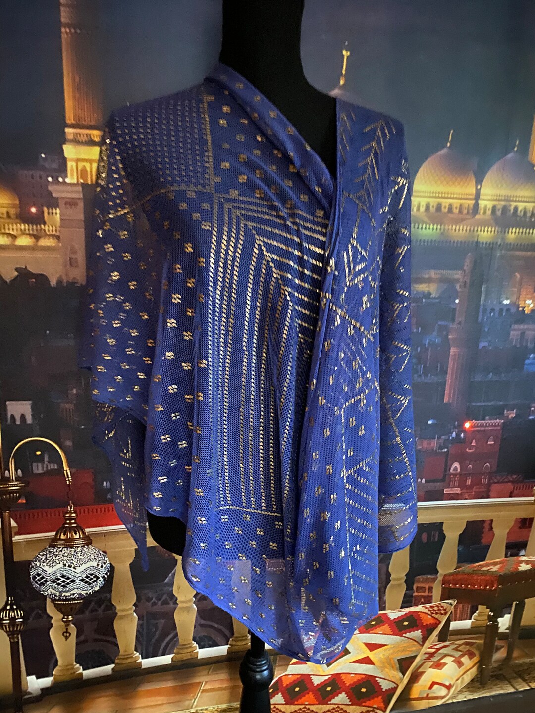 INDIGO GOLD Vintage Egyptian Assuit Wedding Shawl 1929 STUNNING ...