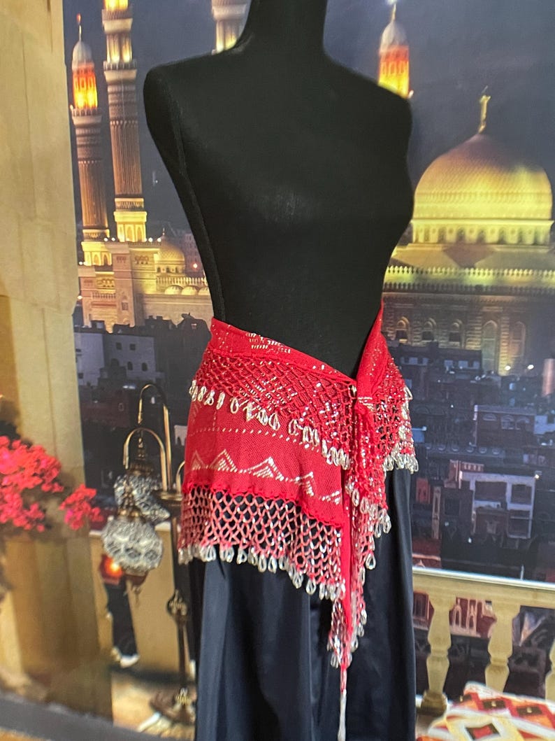 Red Art Deco/geo Diamond Egyptian Assuit Hipscarf/scarf Bellydance ...