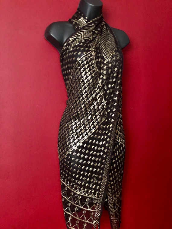 Lucious Black Vintage Egyptian Assuit 1930's Shawl Si… - Gem