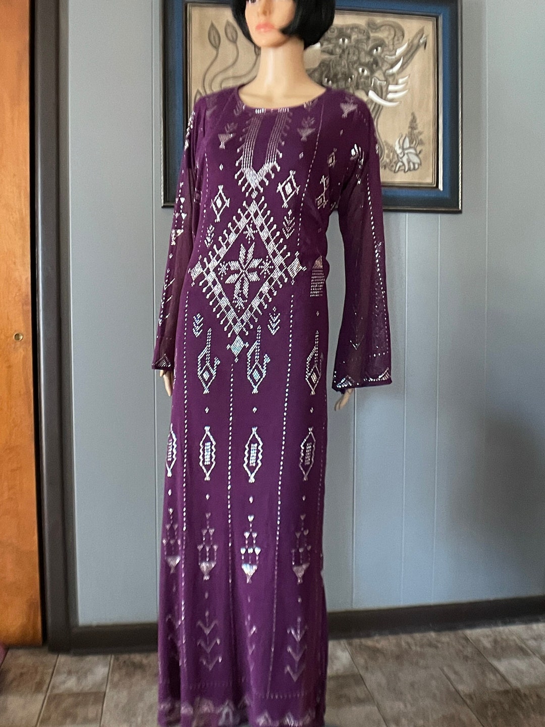 Purple Egyptian Assuit Dress Vertical Slimming Silver Dress/galabeya ...