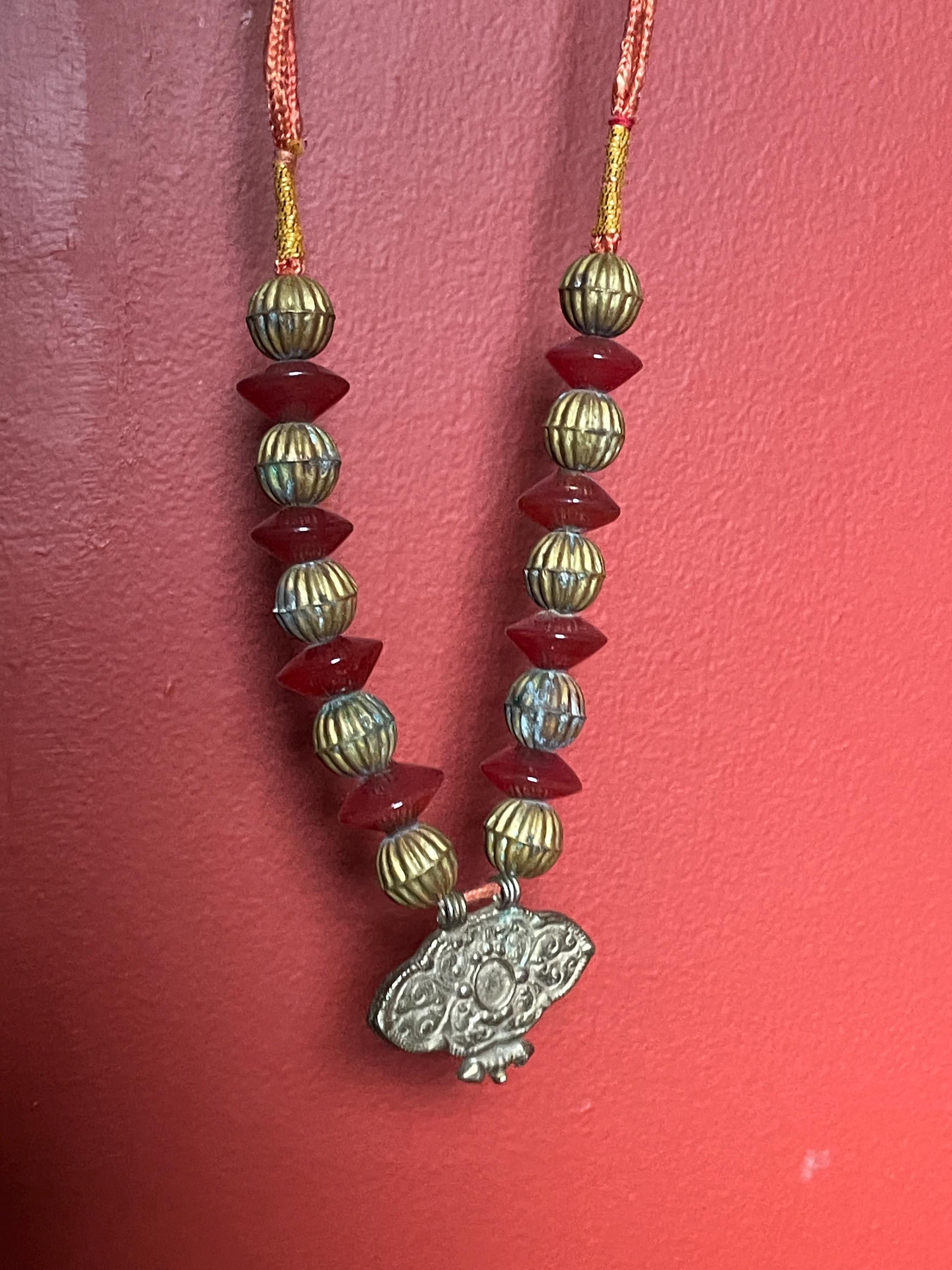Antique Kaintha (india) Amulet Necklace W/large Tribal Light Gold ...
