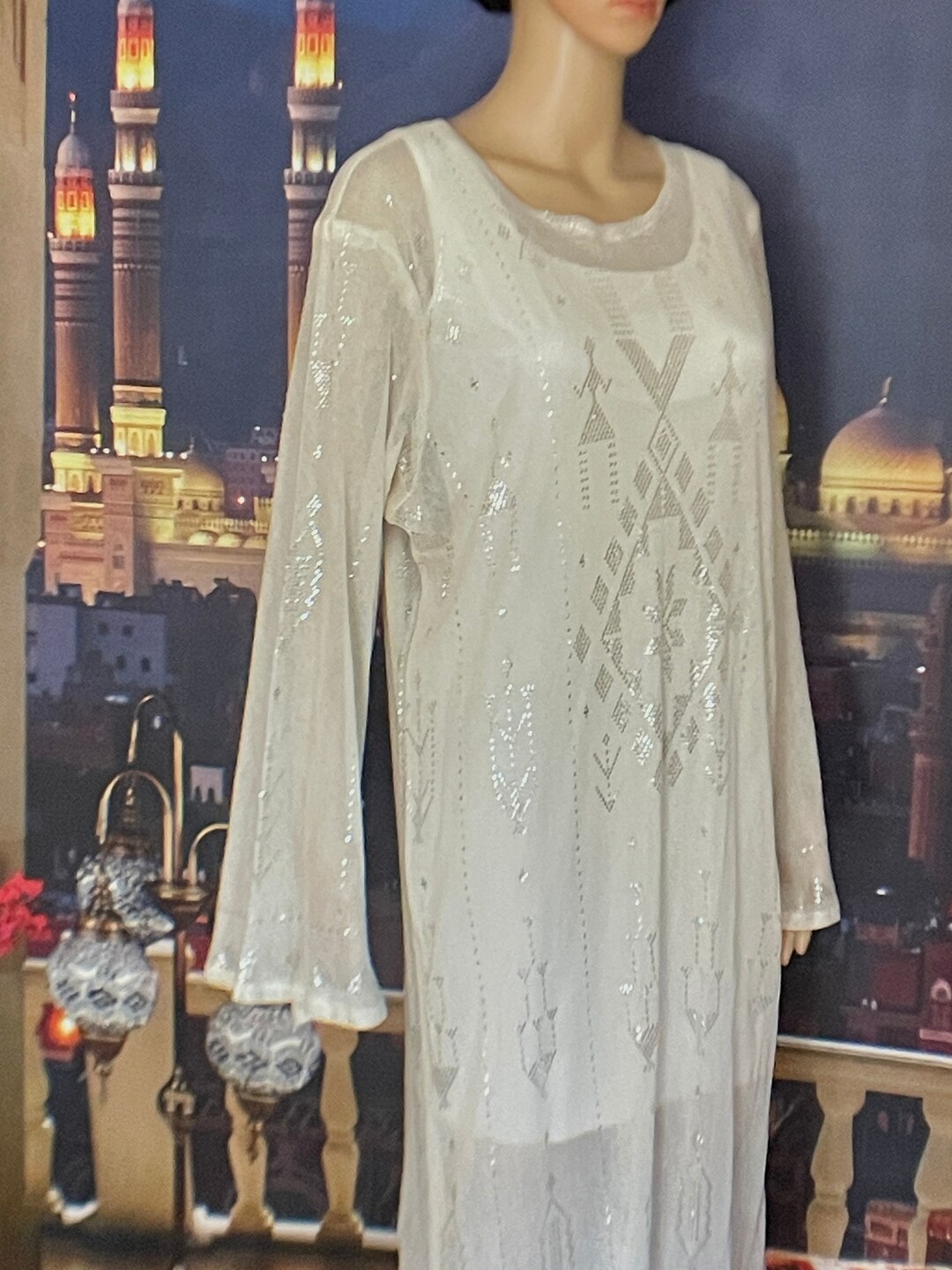 Classic Egyptian Assuit White Silver Dress/galabeya/tunic Bellydance ...