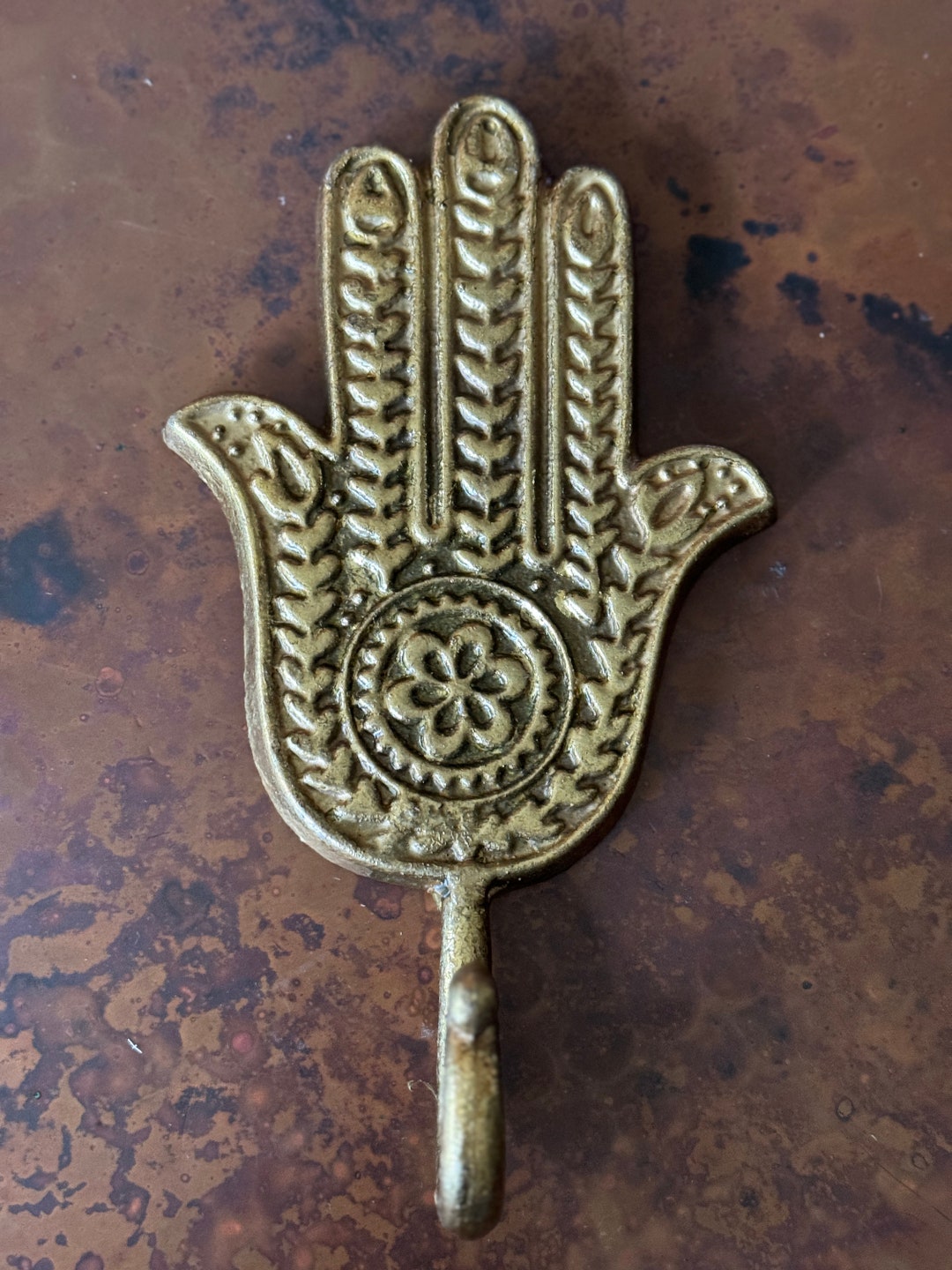 Heavy GOLDEN Hamsa (hand of Fatima) Wall Hook From Morrocco HOLDS up to ...