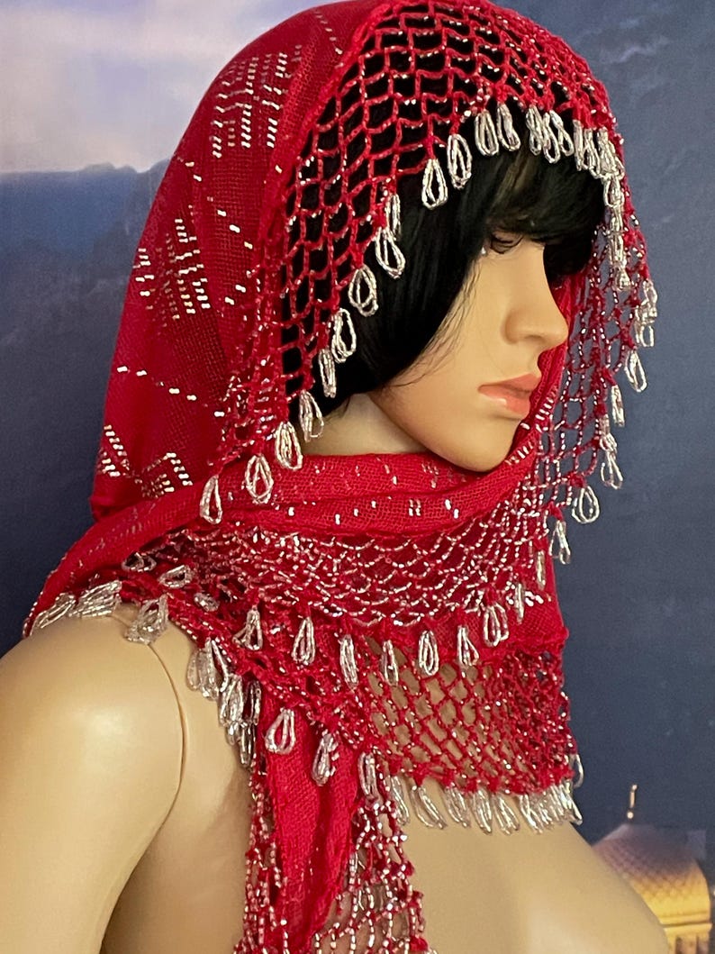 Red Art Deco/geo Diamond Egyptian Assuit Hipscarf/scarf Bellydance ...