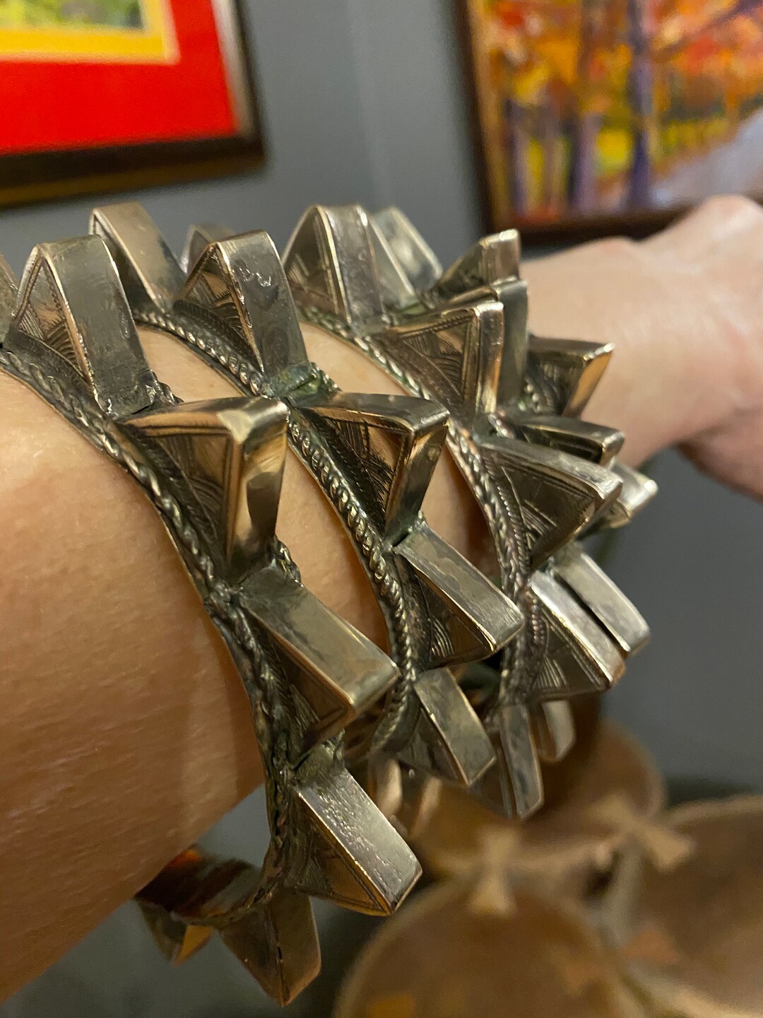 African Tuareg Silver SPIKED Hand Engraved Bracelets/cuffs Amazigh ...