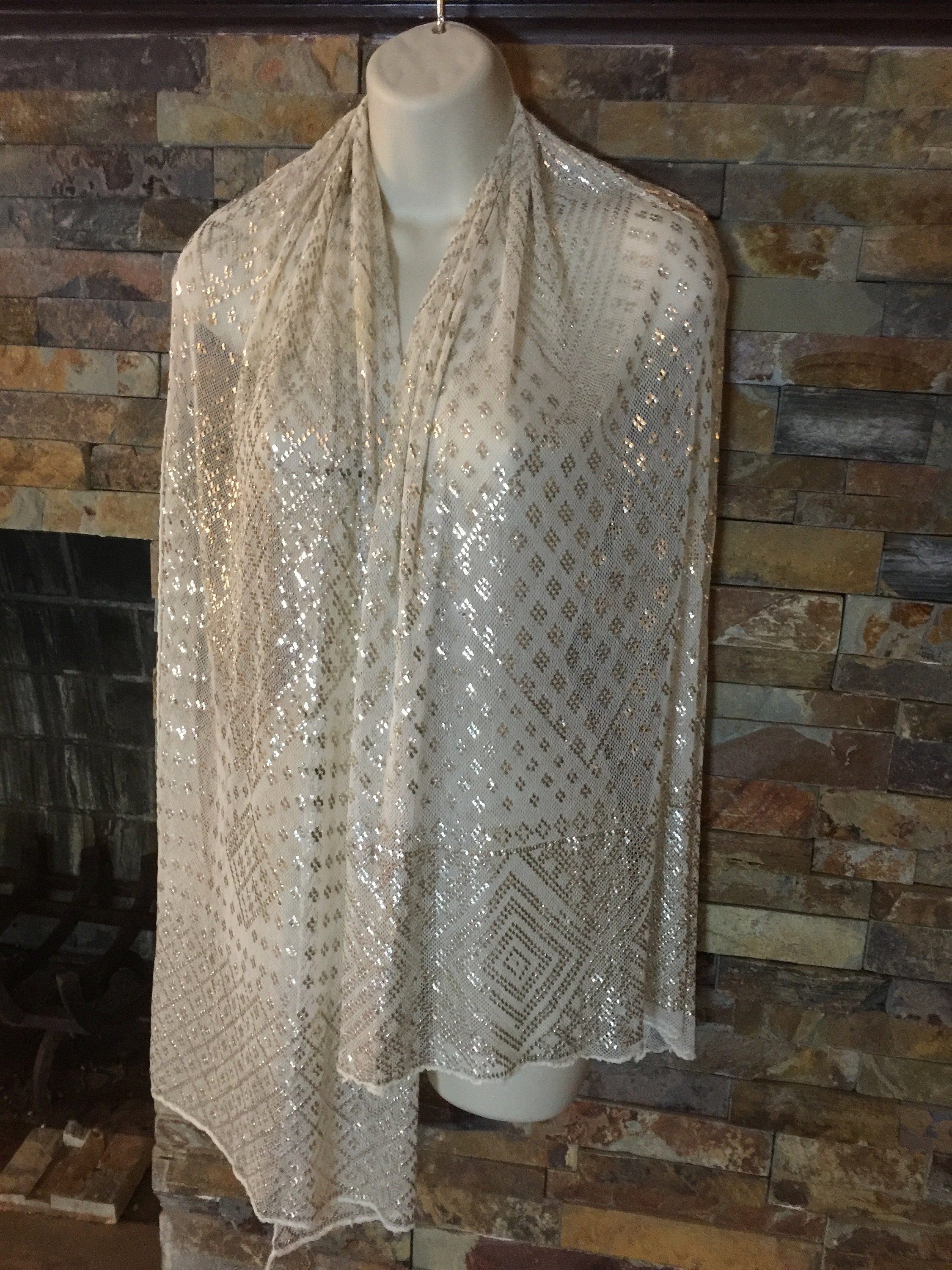 Stunning Vintage Egyptian Assuit Gathered Shawl White/silver | Etsy