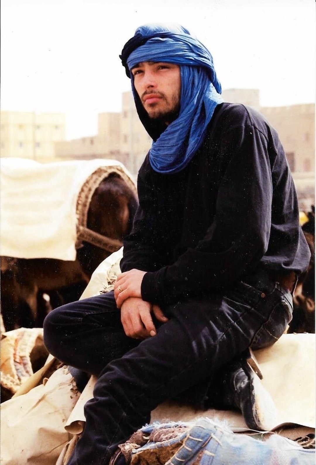 African Tuareg Tagglemust Morrocan INDIGO Headwrap Turban or Blue With ...