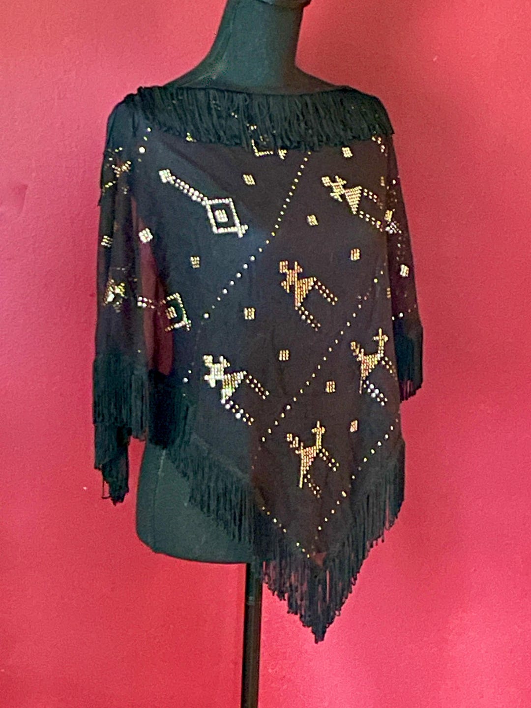 Egyptian Assuit Hip Scarf With GOLD Motif , Short FRINGE Lightweight ...