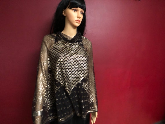 7 Filled Diamond Egyptian Vintage Assuit Shawl Blk/S… - Gem