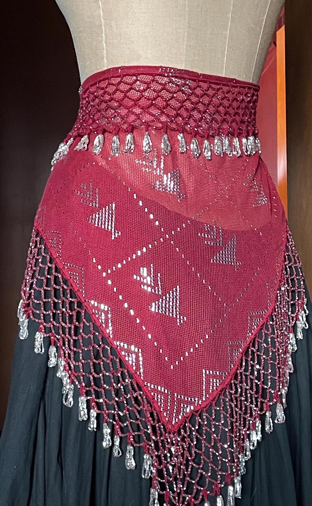 Dark Red (burgundy) Egyptian Assuit Hipscarf With Bright Silver ...