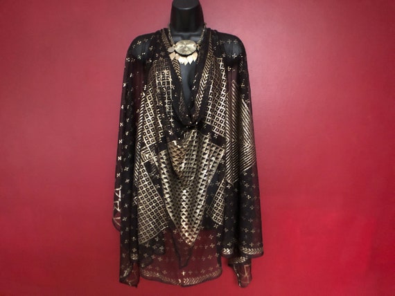 7 Filled Diamond Egyptian Vintage Assuit Shawl Blk/S… - Gem