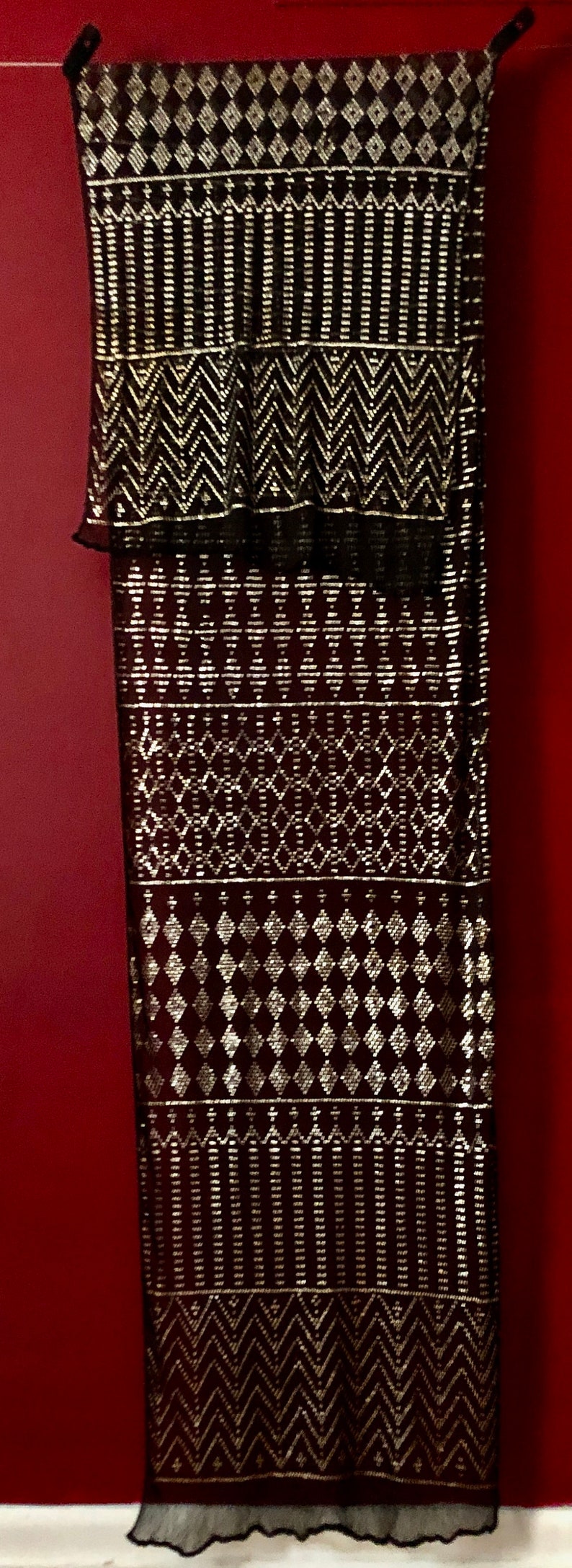 XL Coptic Tile Vintage Egyptian Assuit 1912 Shawl Black Silver 103 ...