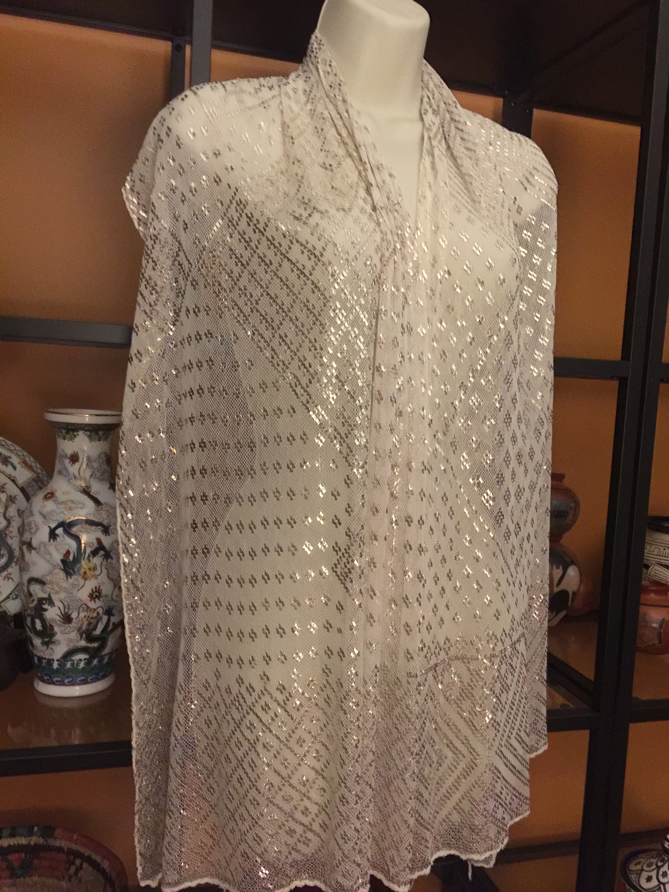 Stunning Vintage Egyptian Assuit Gathered Shawl White/silver | Etsy
