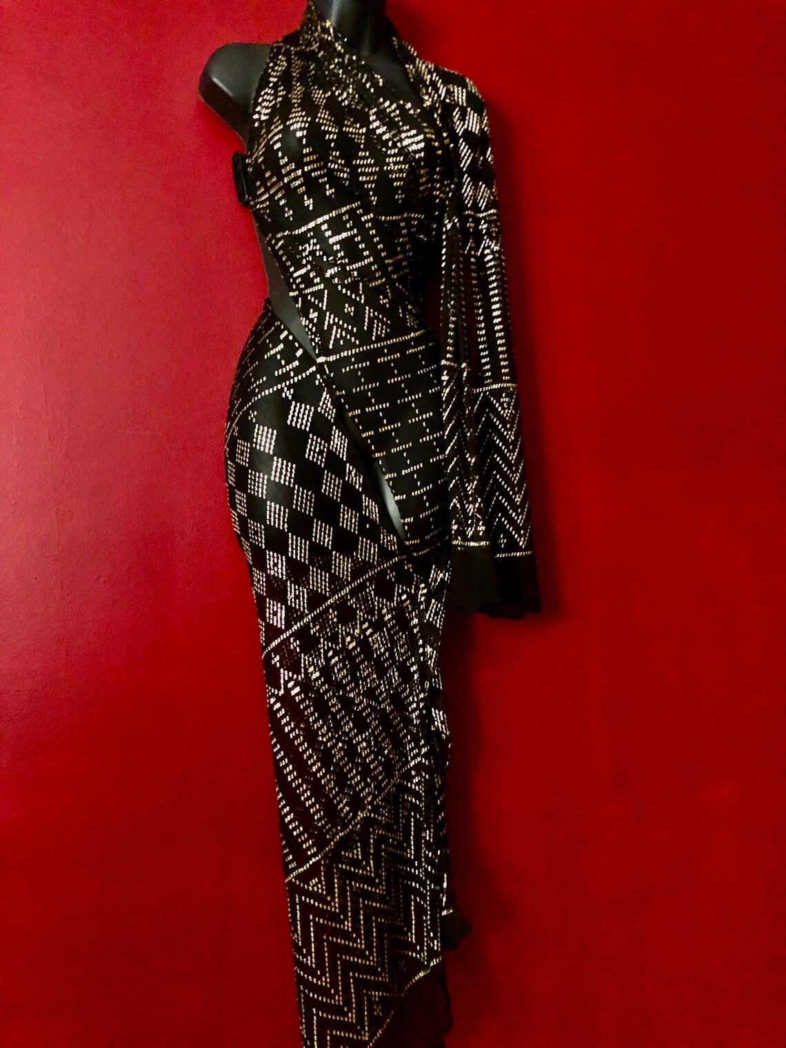 XL Coptic Tile Vintage Egyptian Assuit 1912 Shawl Black Silver 103 ...
