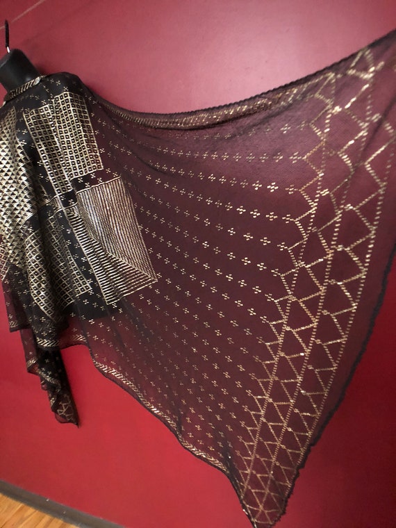 7 Filled Diamond Egyptian Vintage Assuit Shawl Blk/S… - Gem