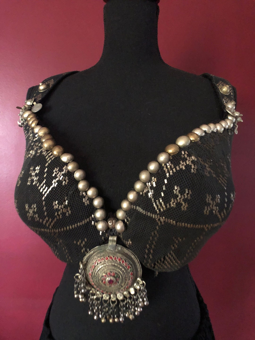 Vintage Assuit Black Silver Bellydance DD Bra With Silver Antique ...