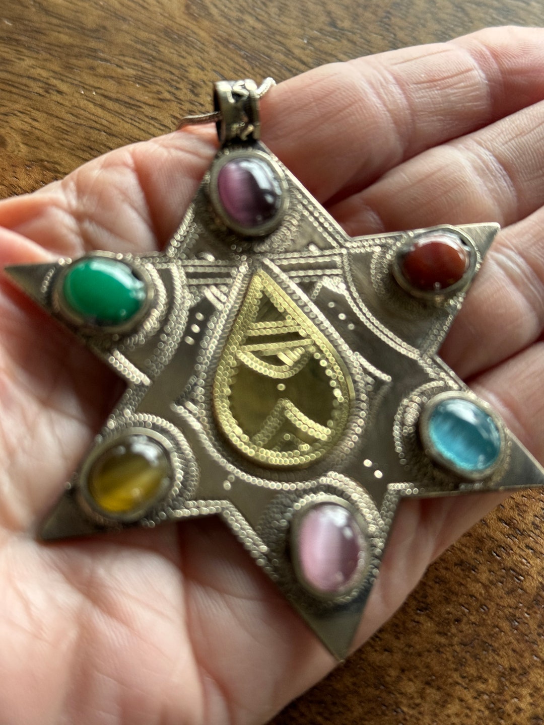 Jewish Yemeni Tuareg Amazigh Silver Pendant With 6 Gem Stones African ...
