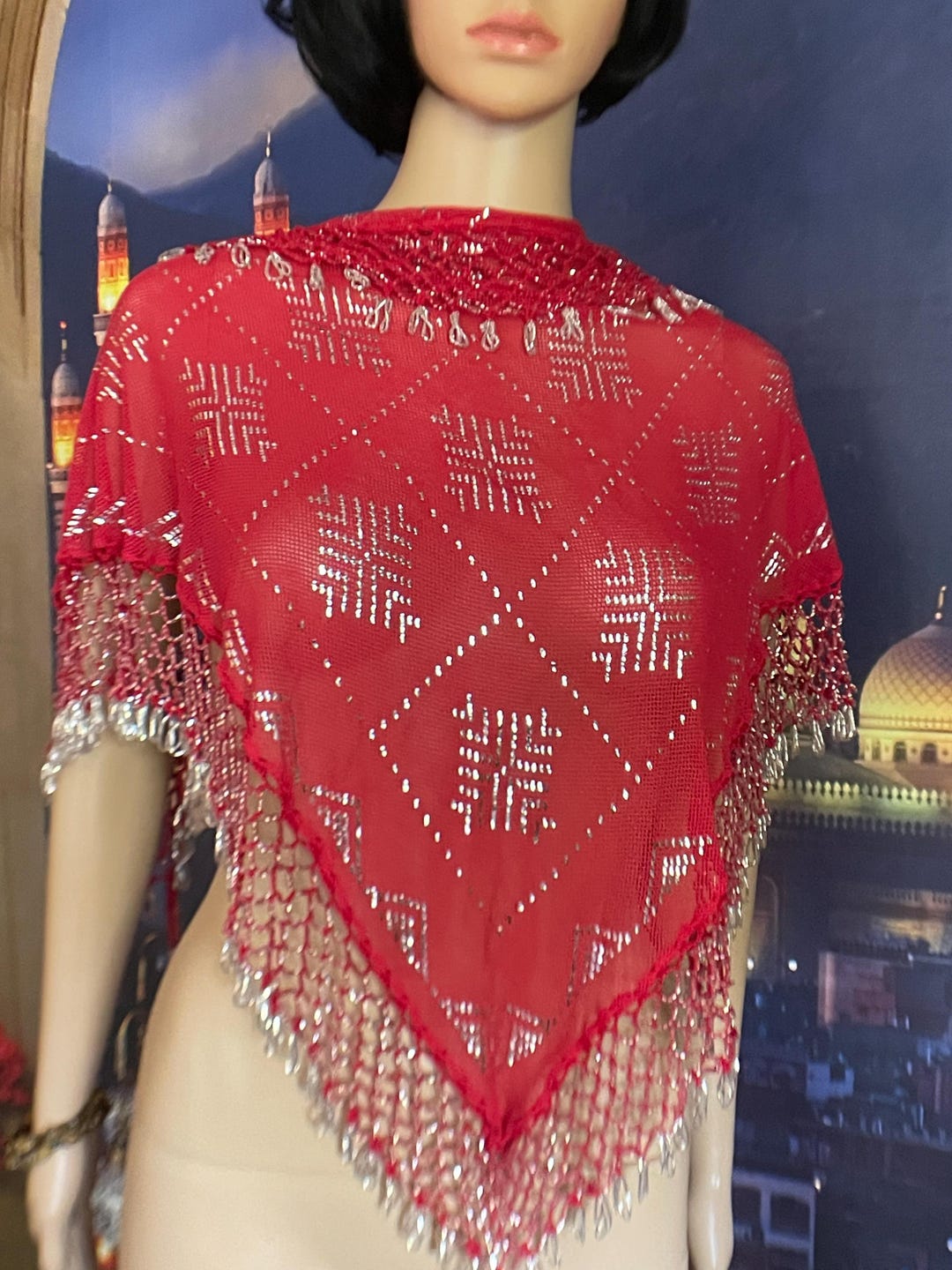 Red Art Deco/geo Diamond Egyptian Assuit Hipscarf/scarf Bellydance ...