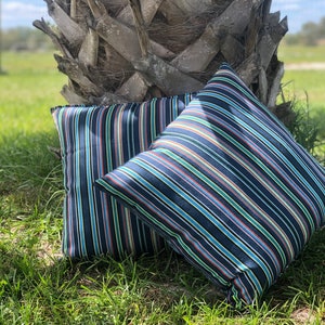 Sunbrella Pillows, Cultivate Breeze, Melon, Navy, Cyan, Spectrum Aztec ...