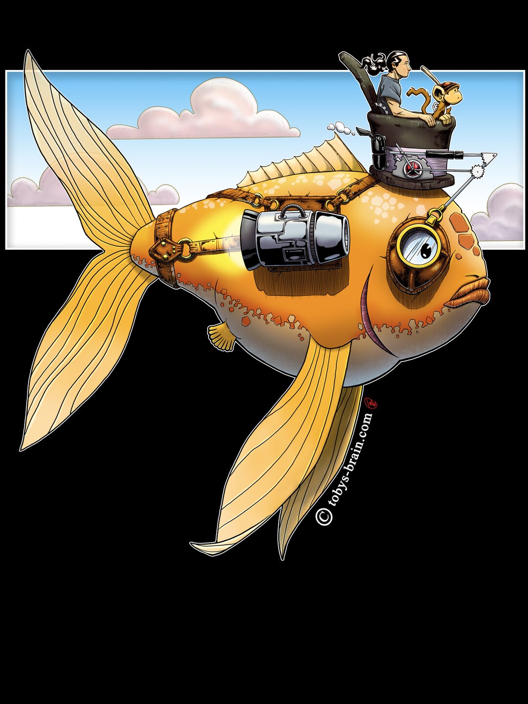 Steampunk Fish Black T-shirt - Etsy