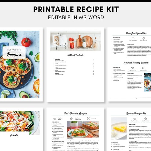 Editable Cookbook MS Word Template Classic Style Printable - Etsy Canada
