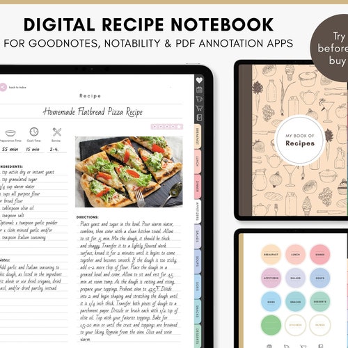 Digital Recipe Book for Goodnotes Notability Hyperlinked - Etsy