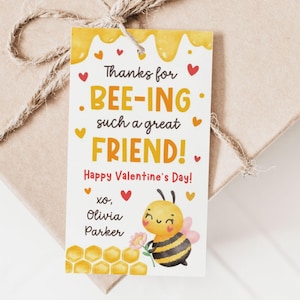Printable Bee Valentine's Day Gift Tag, Thanks for Bee-ing A Great ...