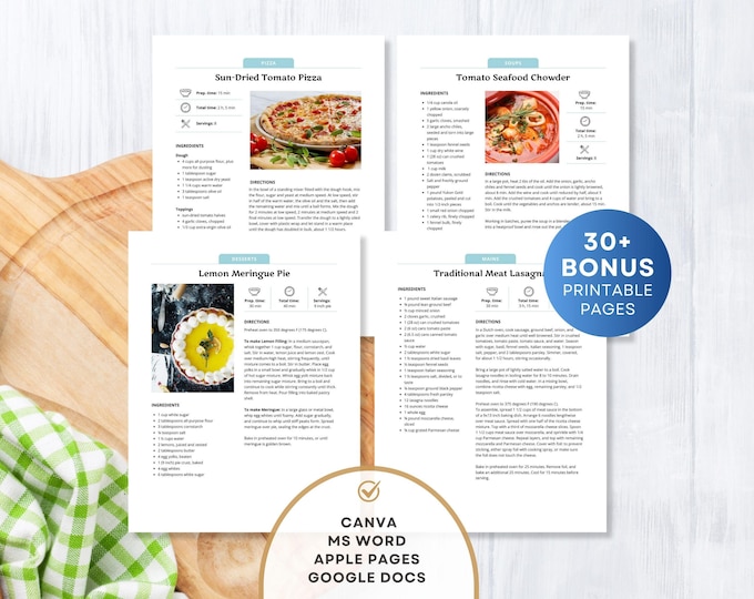 Recipe Binder Spine and Cover - Printable 1.5, 2, and 4 Inch Binder ...