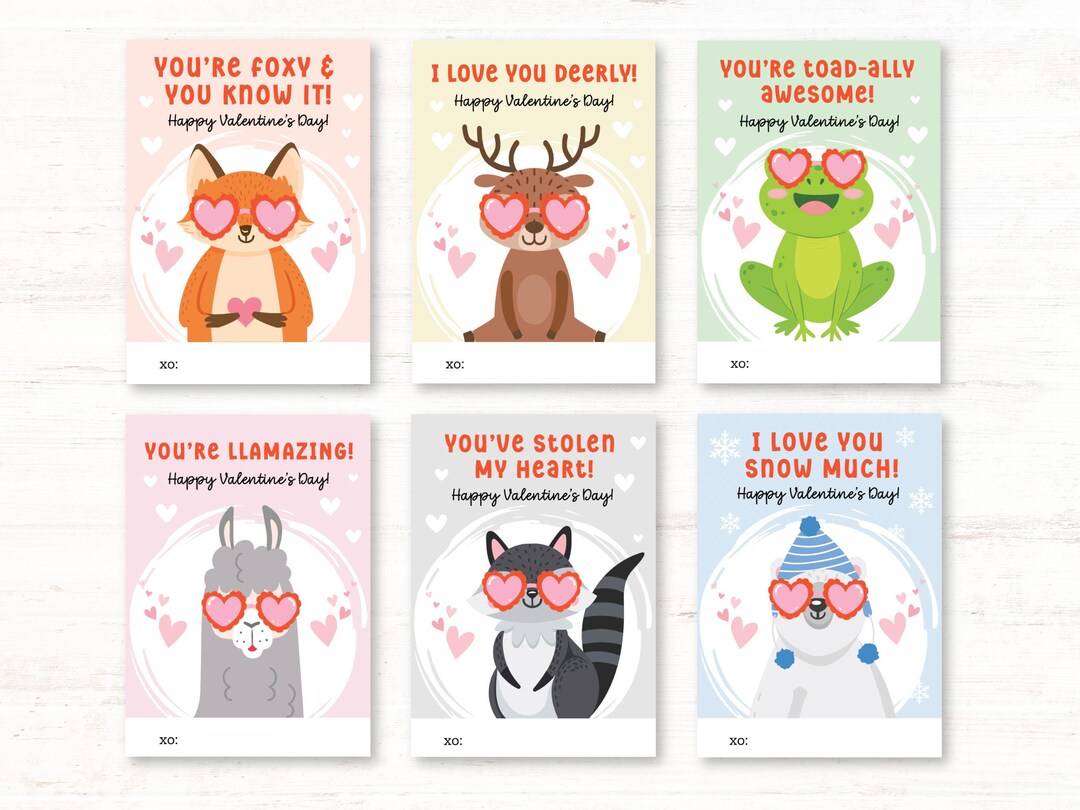 Animal Valentine's Day Cards, Animal Classroom Tags, School Valentines ...