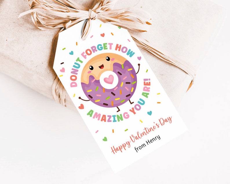 Donut Forget How Amazing You Are, Valentine's Day Gift Tag, Cute Donut ...