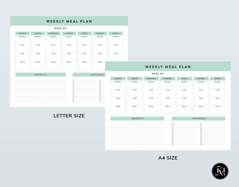 Simple Weekly Meal Planners, Pastel Printable and Fillable Meal Planner ...
