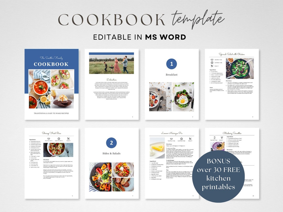 Editable Recipe Book, Word Template, Printable Cookbook Binder, Kitchen ...