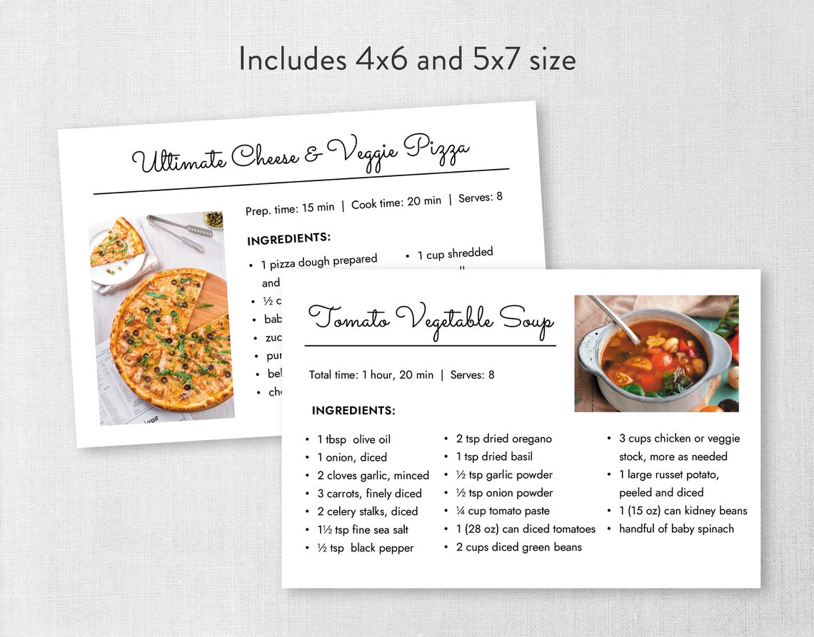4x6 and 5x7 Recipe Card Template, Recipe Card MS Word Template ...