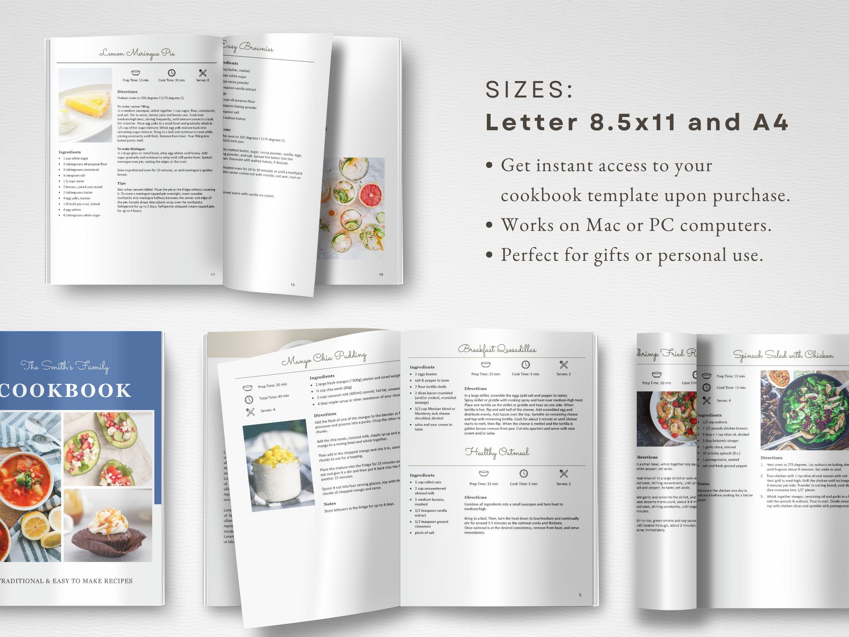 Editable Recipe Book, Word Template, Printable Cookbook Binder, Kitchen ...