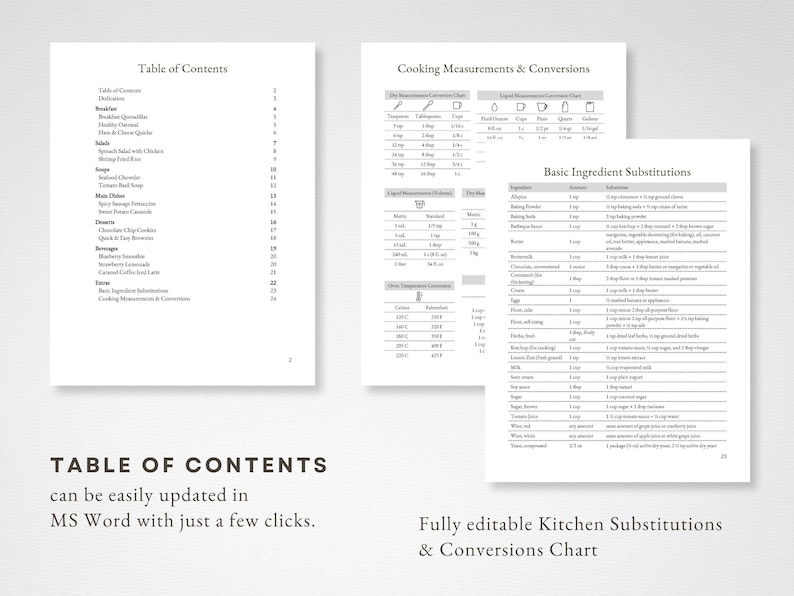 Editable Cookbook MS Word Template Classic Style, Printable Recipe Book Binder Kit, Kitchen ...