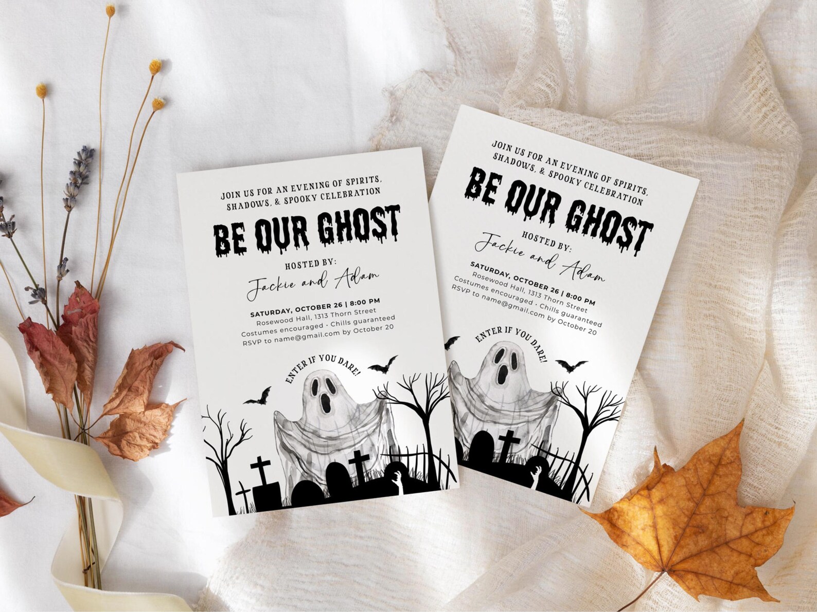 Be Our Ghost Halloween Party Invitation, Editable Halloween Invite ...
