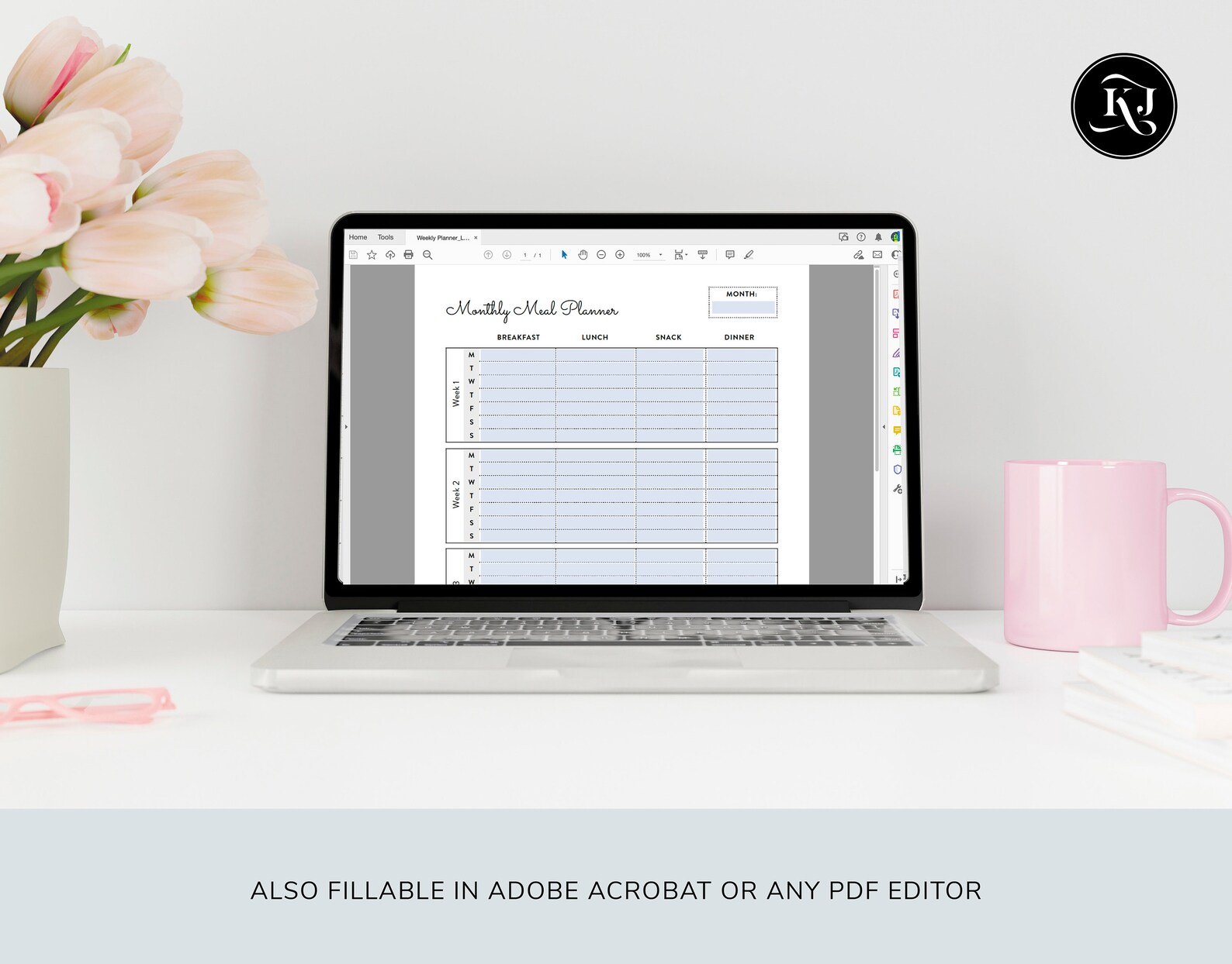 Monthly Meal Planner Printable and Fillable Page in US Letter - Etsy