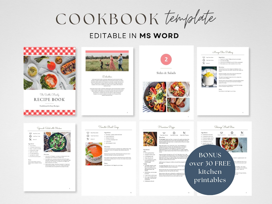 Editable MS Word Cookbook Template, Printable Recipe Binder Kit ...