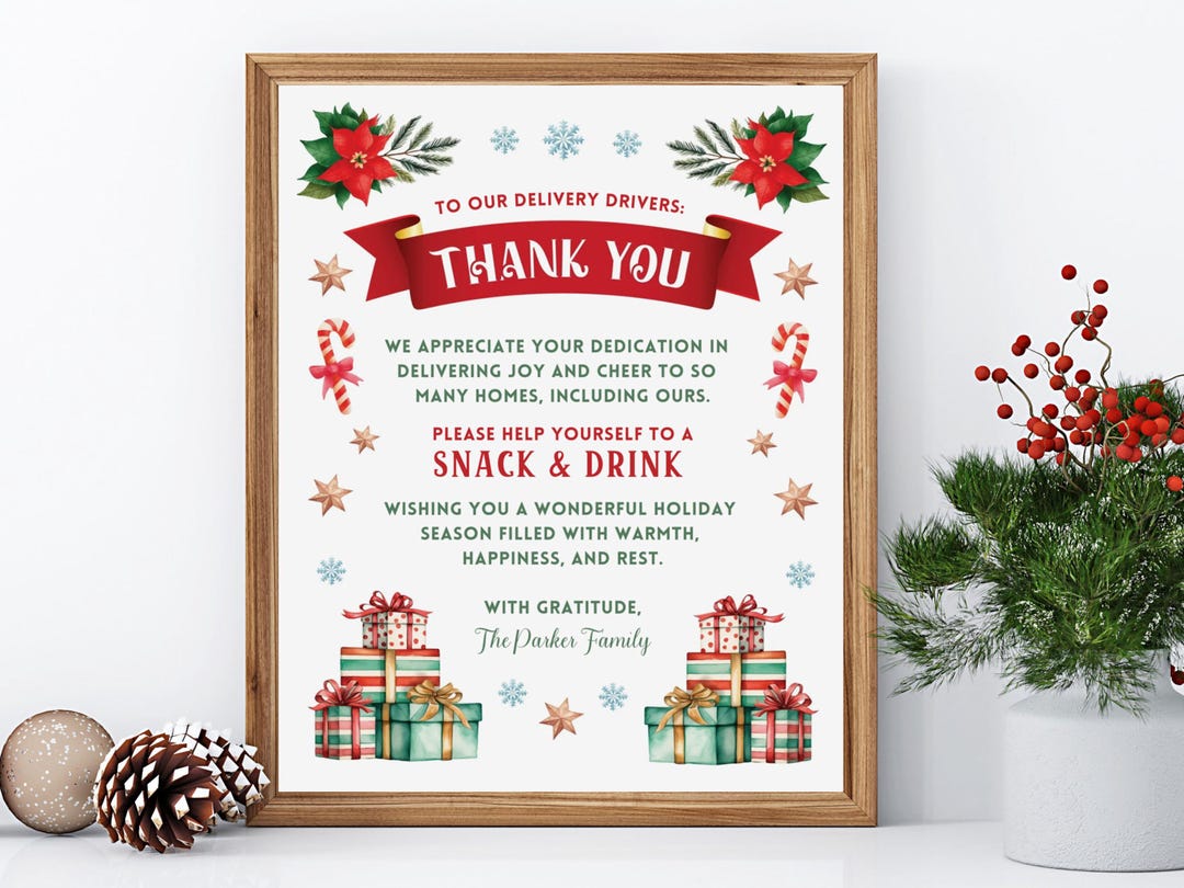 Printable Christmas Delivery Driver Sign, Holiday Appreciation Sign ...